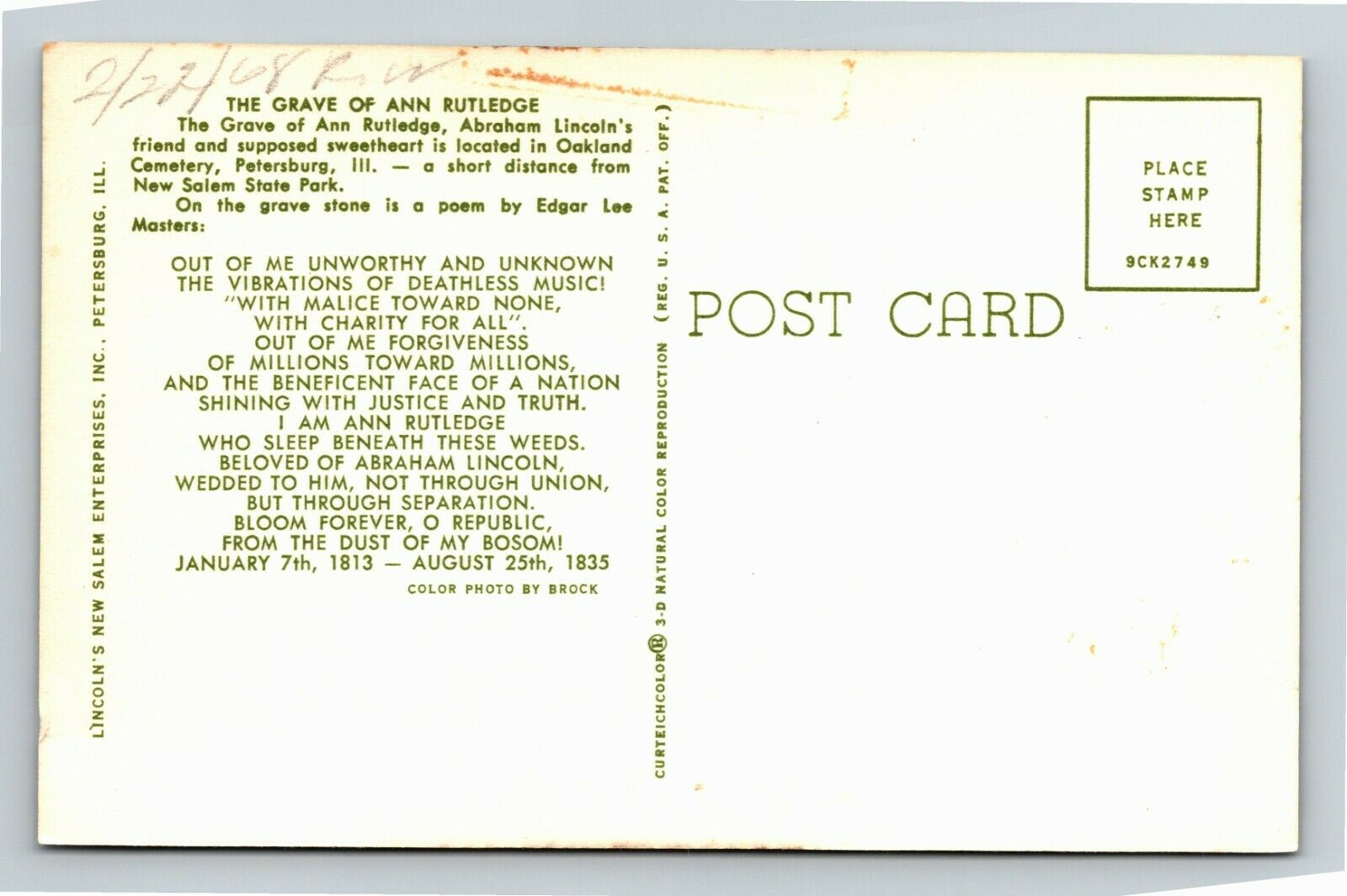 Petersburg IL, Grave Of Ann Rutledge, Abraham Lincoln, Chrome Illinois ...