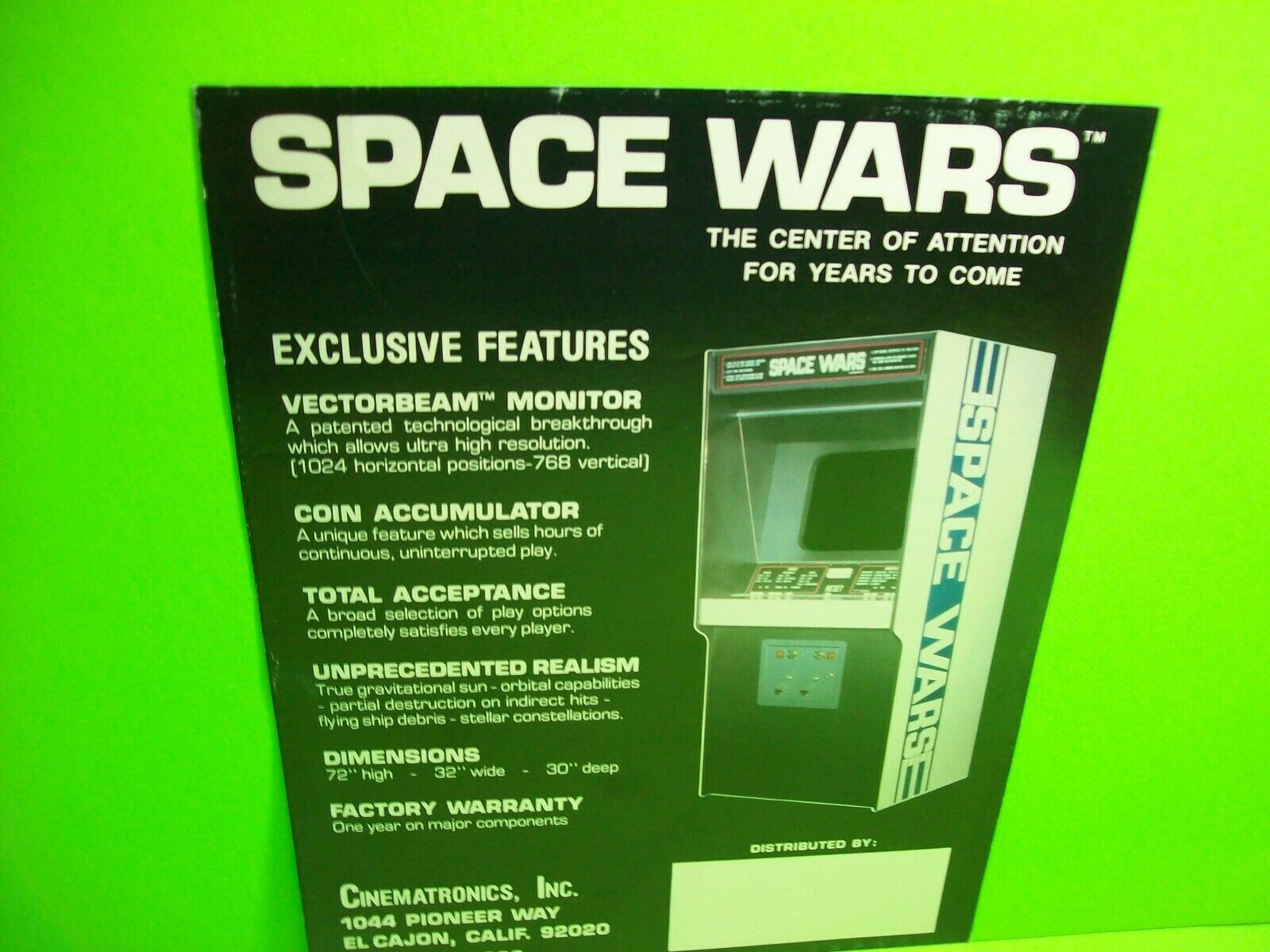 Space Wars Arcade FLYER Original 1977 Original Retro Video Game ...