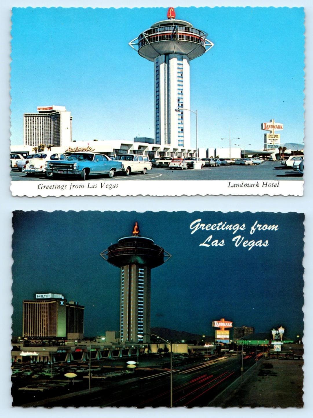 2 Postcards LAS VEGAS, NV ~ Night/Day LANDMARK HOTEL Casino c1960s-70s ...
