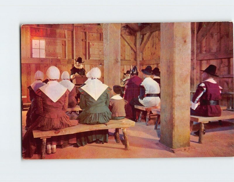 Postcard Interior of Pilgrims' First Fort-Meeting House, Plimoth ...