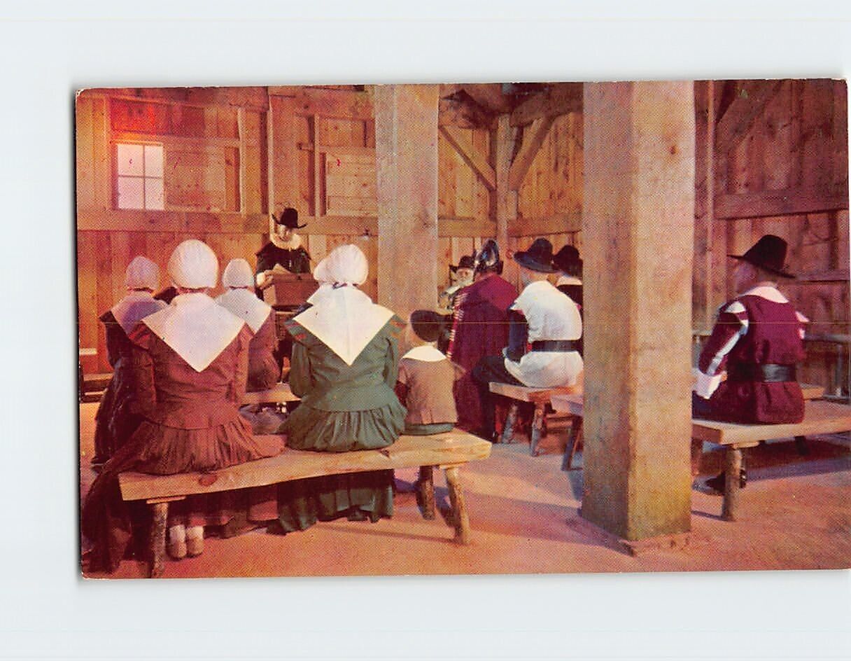 Postcard Interior of Pilgrims' First Fort-Meeting House, Plimoth ...