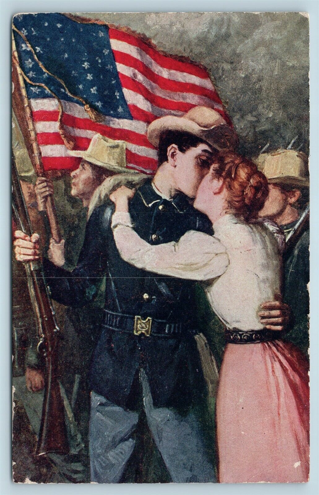 Postcard Cavalryman Patriotic Romantic Soldier Kissing Woman Flag 1908 ...