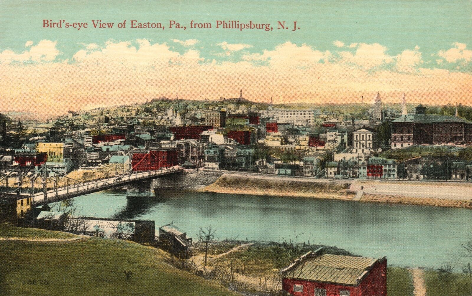 Vintage Postcard 1910's Bird's-eye View of Easton PA from Phillipsburg ...