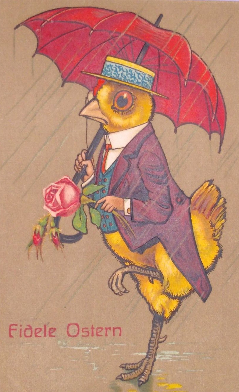 Anthropomorphic Dressed Chick Umbrella Rose Vintage Fantasy Easter ...