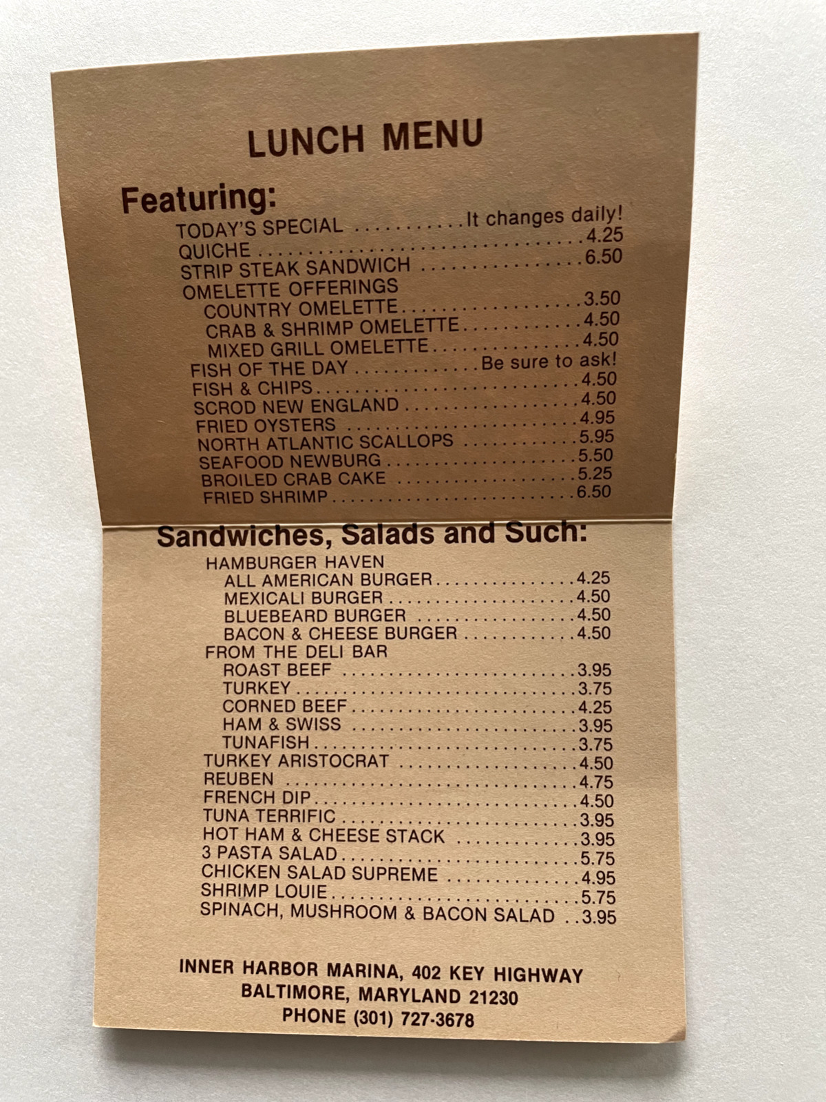 Vintage 80s The Rusty Scupper Lunch & Dinner Menu Baltimore Maryland ...