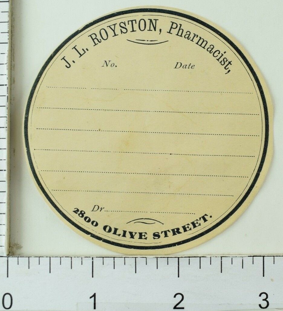 1880's-90's J.L. Royston, Pharmacy Prescription Bottle Label Unused F93 ...