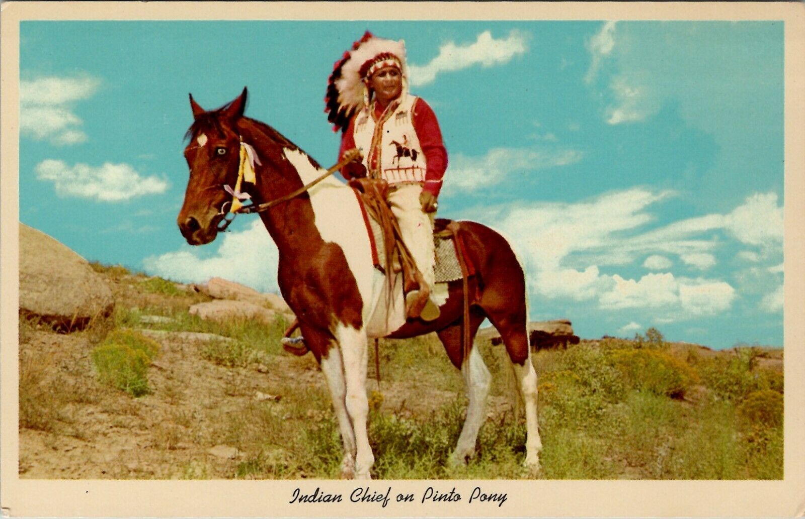 Indian Chief on Pinto Pony Curteichcolor Postcard V7 | Asia & Middle ...
