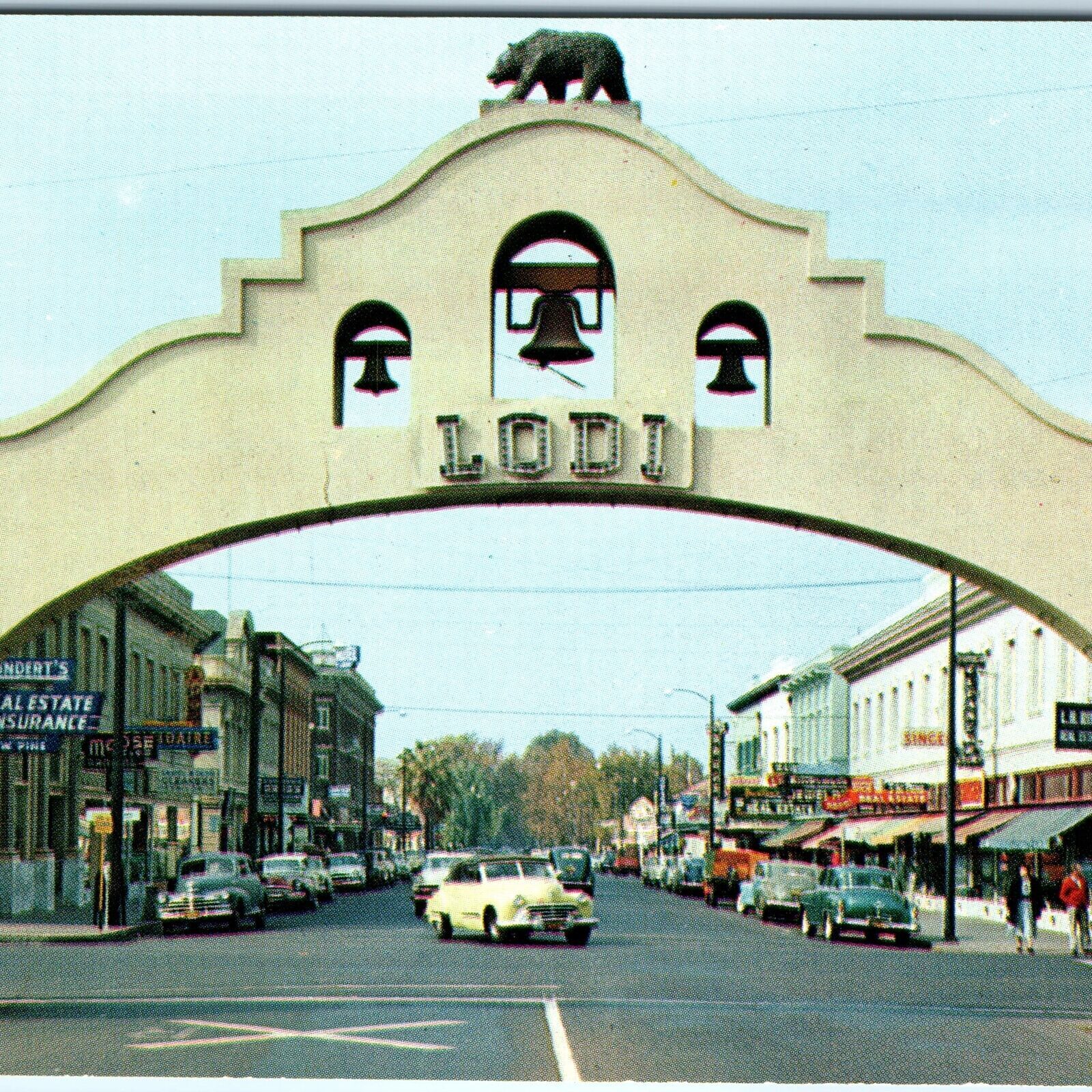 c1950s Lodi, CA Entrance Arch Downtown Pine Sacramento Main St Cars ...
