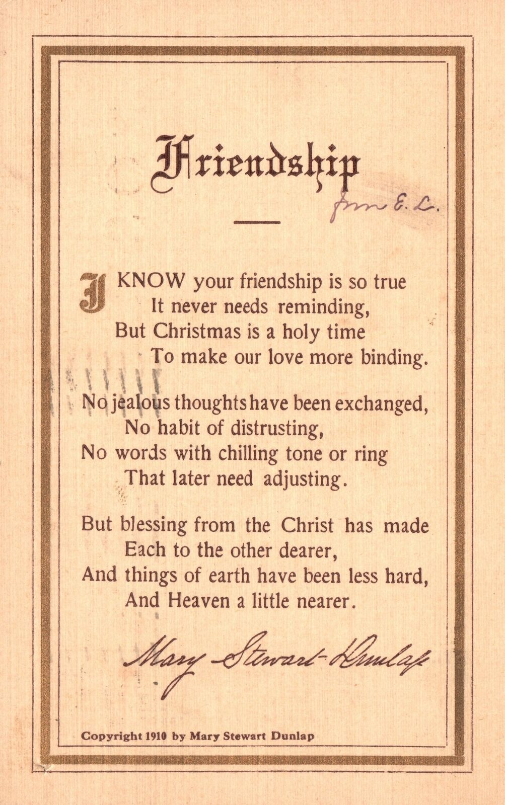 Vintage Postcard 1910's Friendship Remembrance Card I Know Your ...