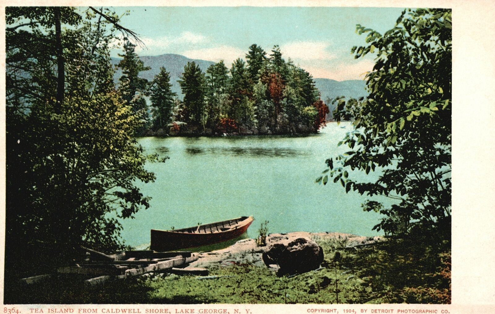 Vintage Postcard 1920s Tea Island from Caldwell Shore Lake George New ...