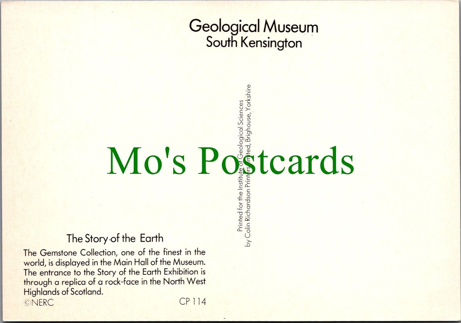 Geological Museum Postcard - The Story of The Earth, Gemstone ...