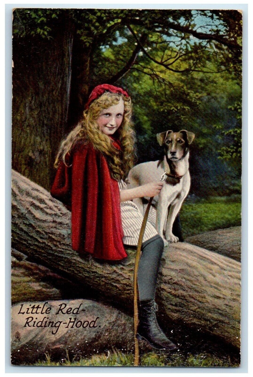 c1910's Girl Little Red Riding Hood Dog Sat On Log Tuck's Antique ...