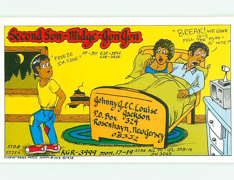 1978 risque GIRL IN BED - BLACK AMERICANA - QSL HAM RADIO Rosenhayn NJ ...