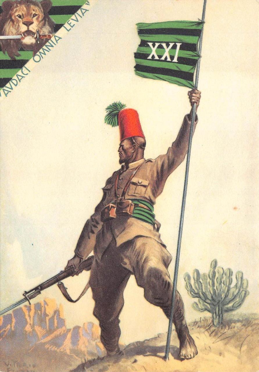 Colonial Africa Soldier GUN Lion XXI WW2 Military Propaganda Postcard ...