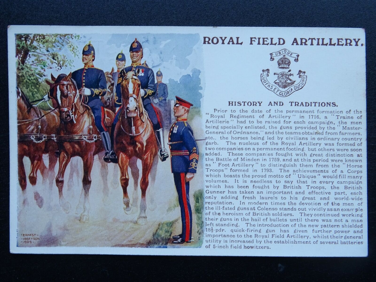 ROYAL FIELD ARTILLERY History & Traditions c1915 Postcard by Gale ...