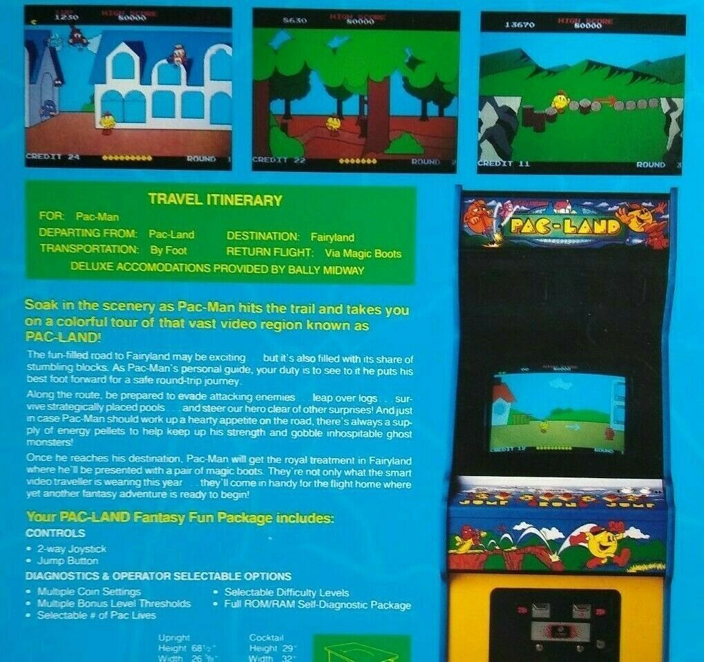 Pac Land Arcade Flyer Original Midway 1984 Video Game Art Print Pac-Man ...