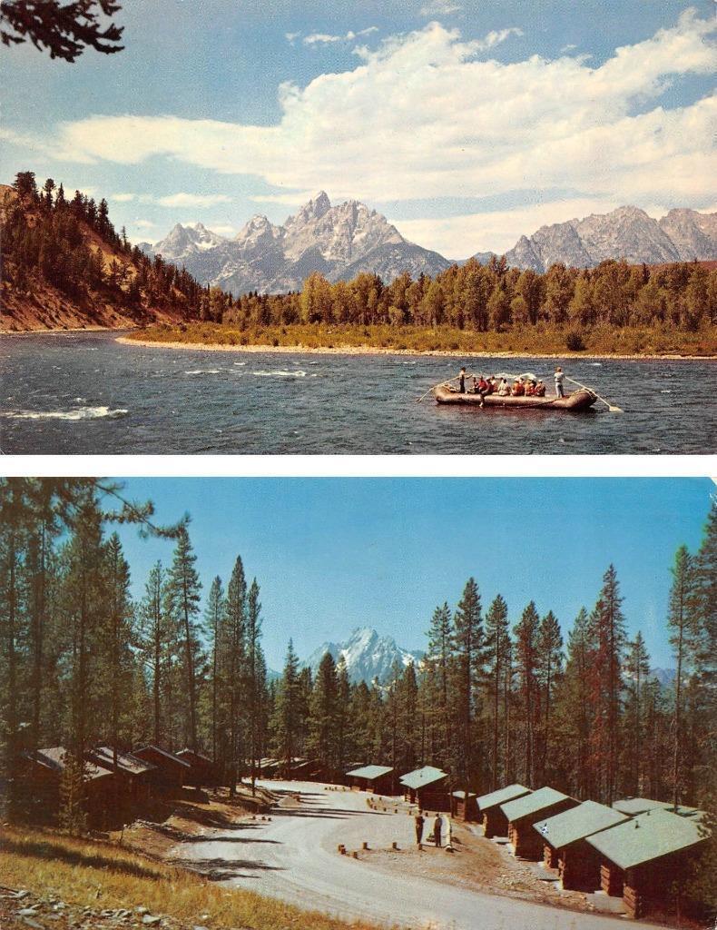 2~Postcards WY Wyoming SNAKE RIVER BOAT TRIP~CABINS~Colter Bay GRAND ...