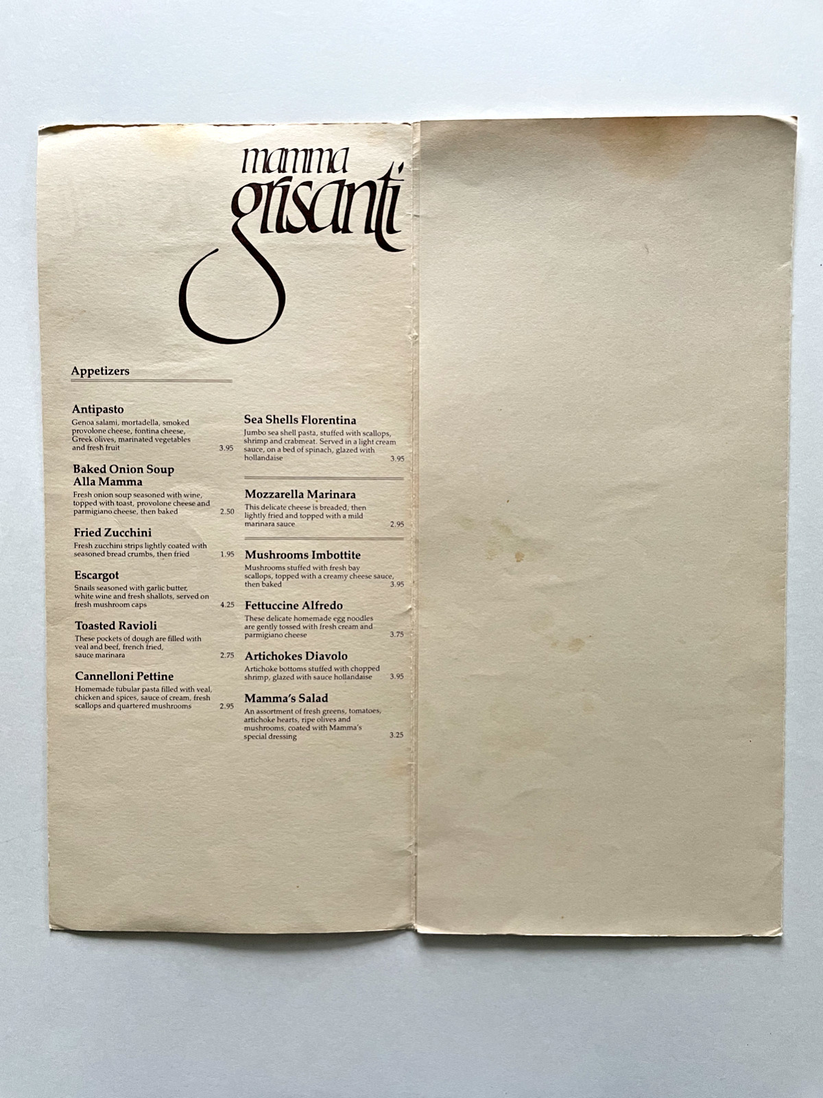 Vintage 80s MAMA GRASANTI Italian Restaurant Dinner Menu Louisville ...