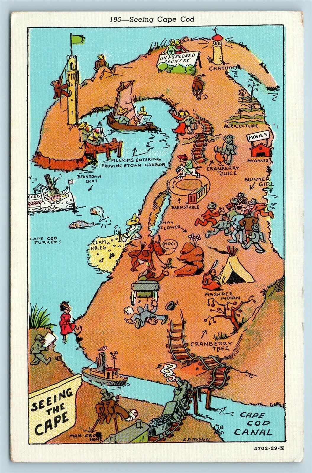 Postcard MA Cape Cod Comic Cartoon Map Seeing The Cape a/s Robbins G26 ...