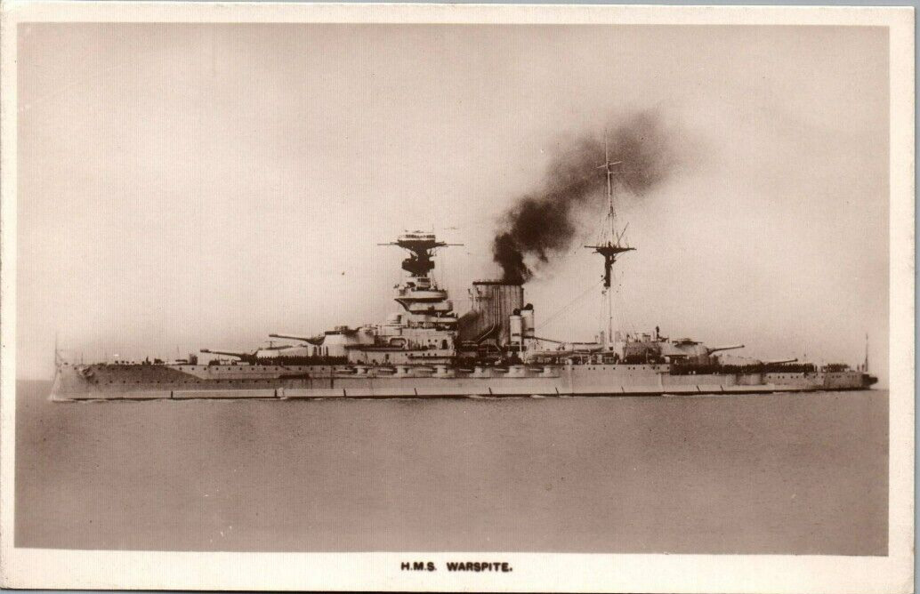 RPPC Photo British Royal Navy HMS Warspite (03) Battleship War Time ...