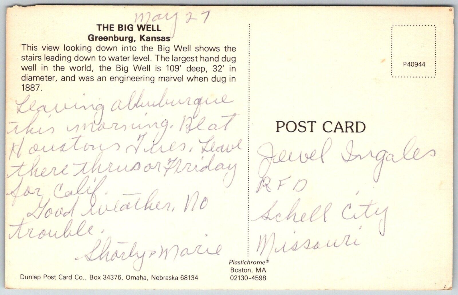 Greenburg Kansas 1970s Postcard The Big Well Largest Hand Dug Well ...