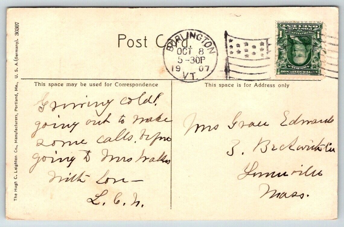 Vintage Vermont Postcard - Ethan Allen Monument Burlington 1907 ...