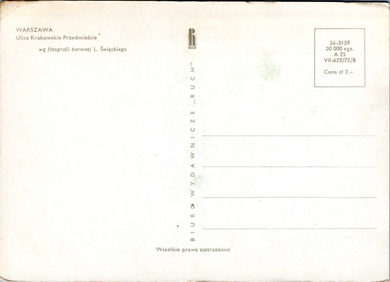 Postcard Poland Warsaw - Krakowskie Przedmieście Street | Europe ...
