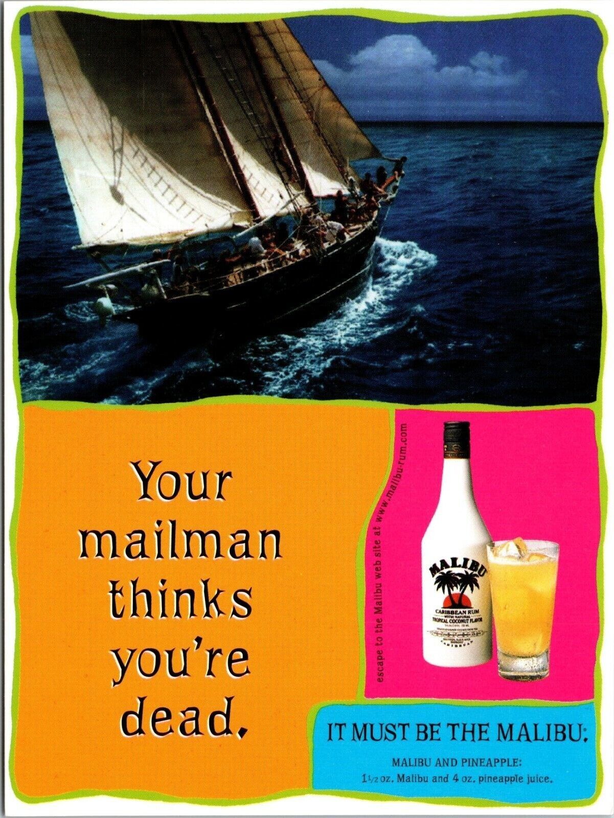Malibu and Pineapple Caribbean Rum Advertising Postcard | Ephemera ...