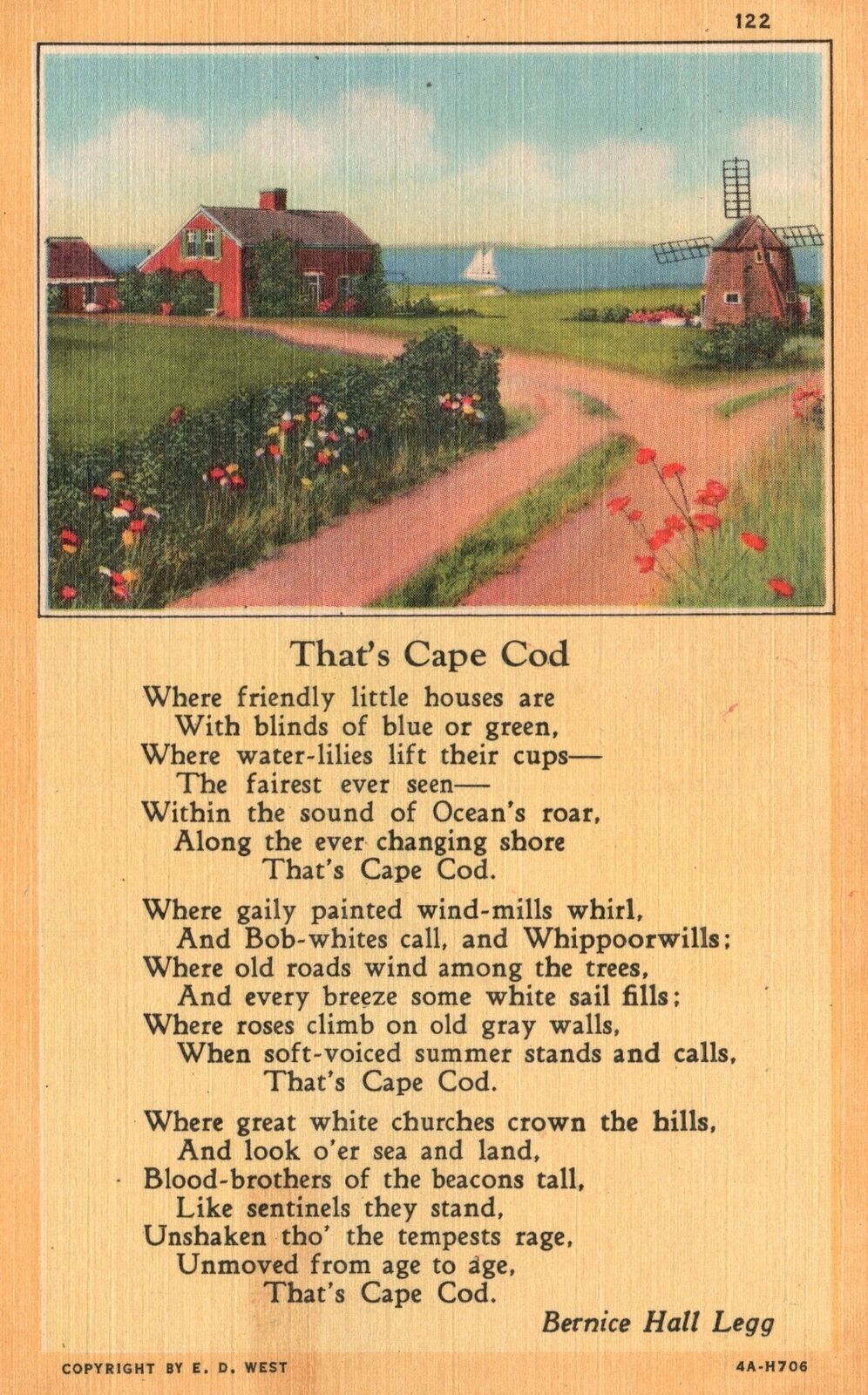 Vintage Postcard Poem By Bernice Hall Legg Beautiful Cape Cod ...
