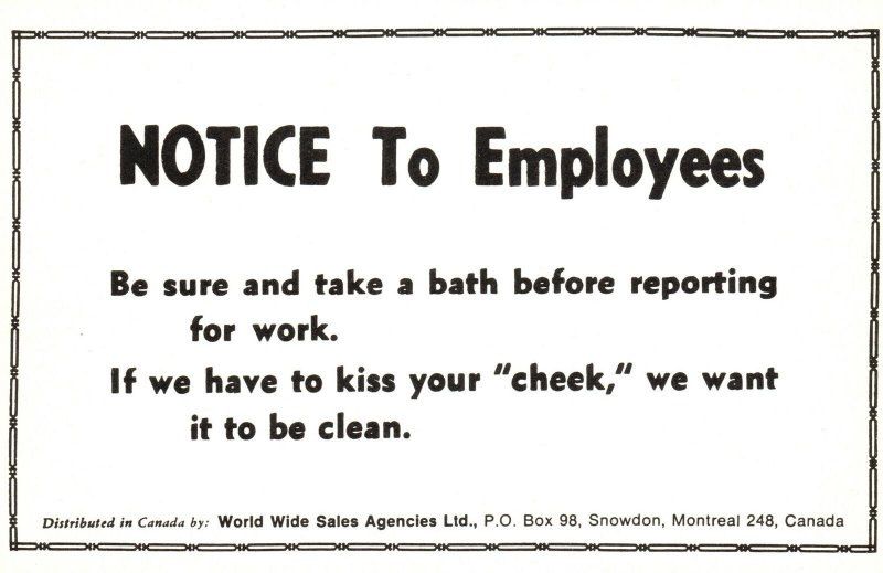 Vintage Postcard Notice To Employees Lettering Reminders Chain Border ...