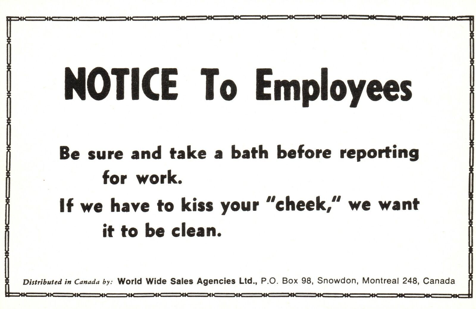 Vintage Postcard Notice To Employees Lettering Reminders Chain Border ...