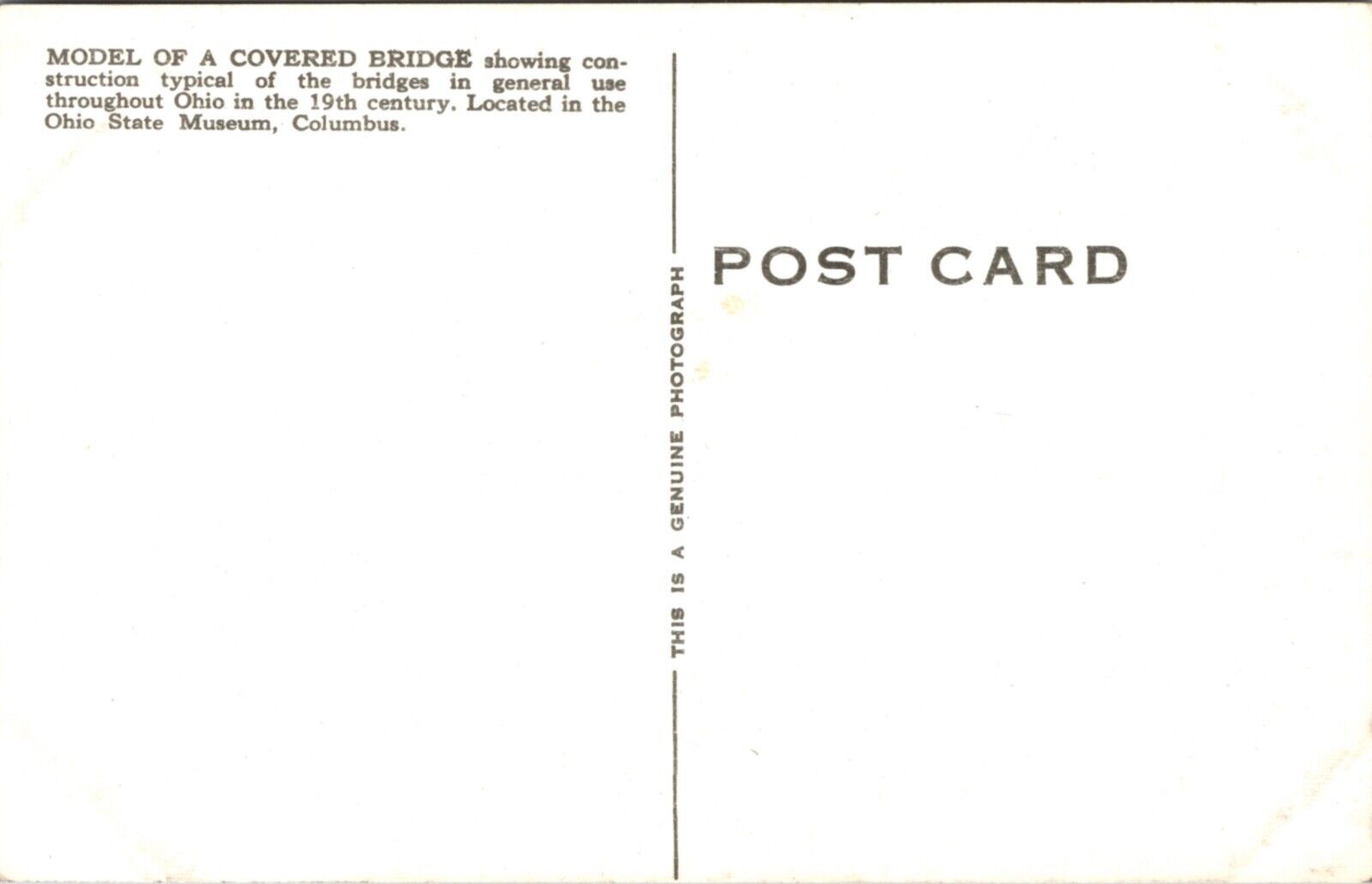 Real Photo Postcard Covered Bridge Model at Ohio State Museum Columbus ...