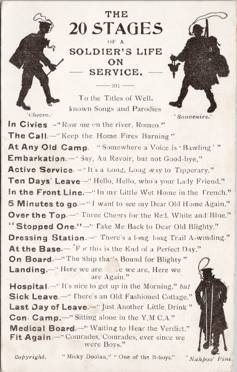 The 20 Stages of Soldier's Life Military WW1 Micky Doolan Postcard H50 ...