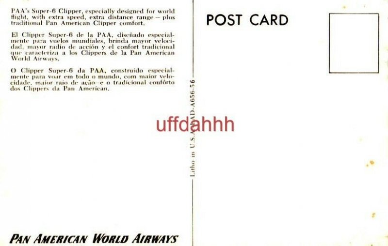 PAN AMERICAN WORLD AIRWAYS SUPER-6 CLIPPER designed for world flight ...