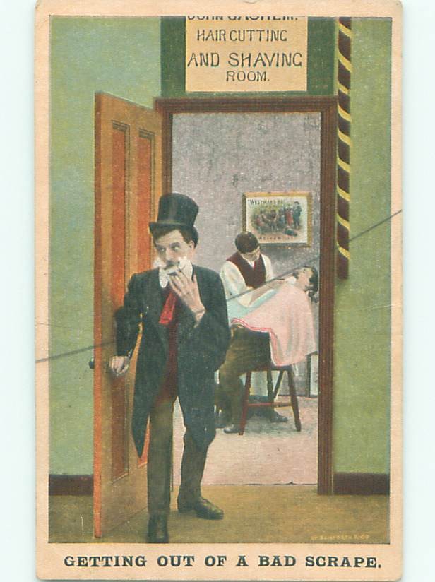 Bamforth Comic MAN GETS A BAD SHAVE AT THE BARBER AB9978 | Topics ...