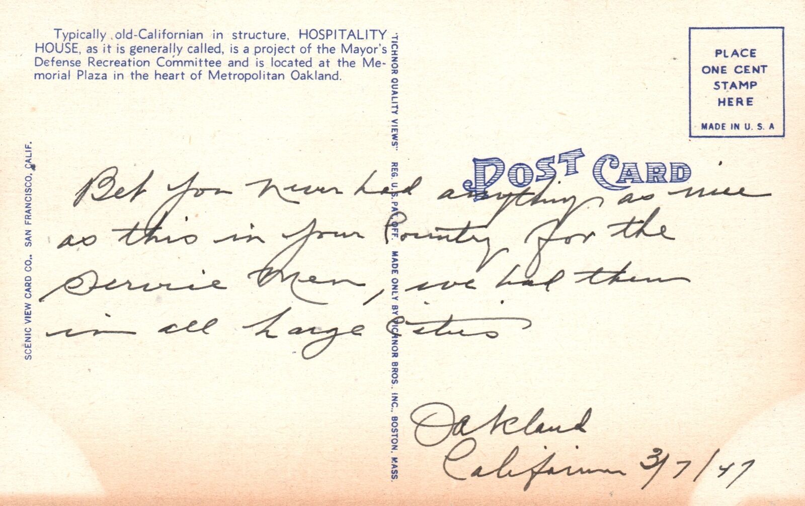Vintage Postcard Information Headquarters Service Men City Hall Plaza ...