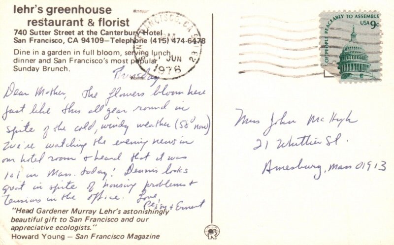 San Francisco, CA, Lehr's Greenhouse Restaurant & Florist, 1976 ...