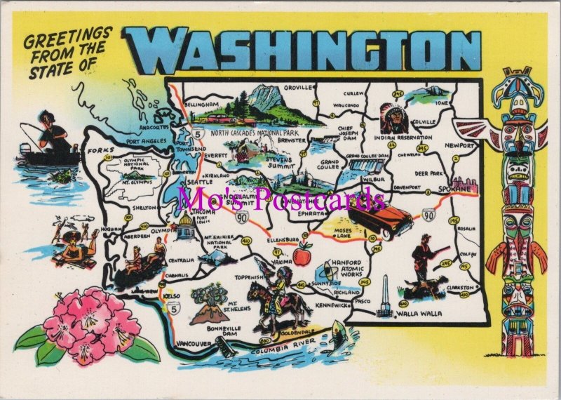 Maps Postcard - Map of Washington State RR20702 | Ephemera - Maps ...
