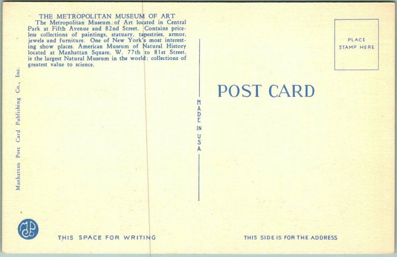 New York City Postcard Natural History / Metropolitan Met Museum Views ...