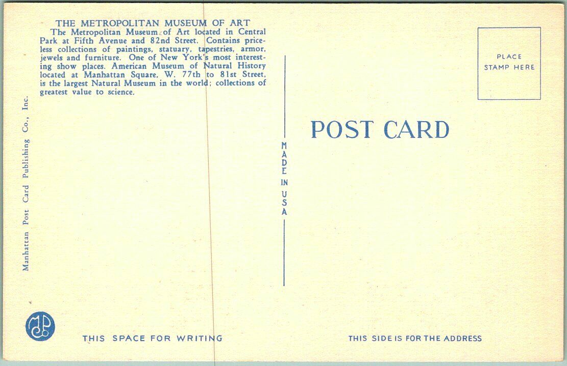 New York City Postcard Natural History / Metropolitan Met Museum Views ...