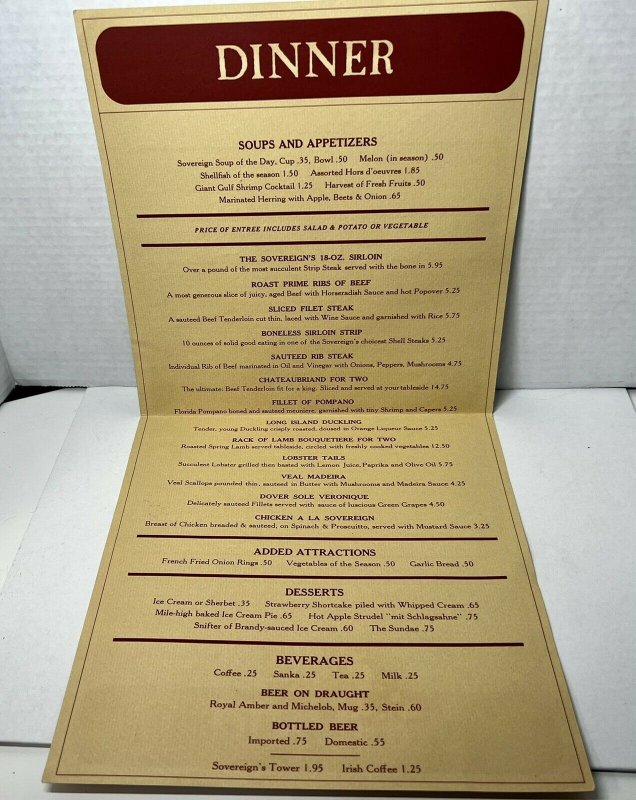 Vintage 1970s The Sovereign at Queen's Tower Dinner Menu Cincinnati OH ...
