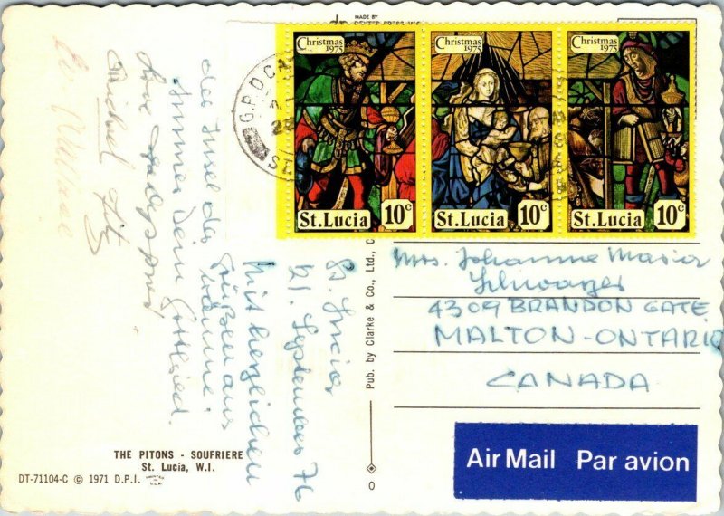 Vintage Continental Size Postcard the Pitons Soufriere ST. Lucia 1970s ...