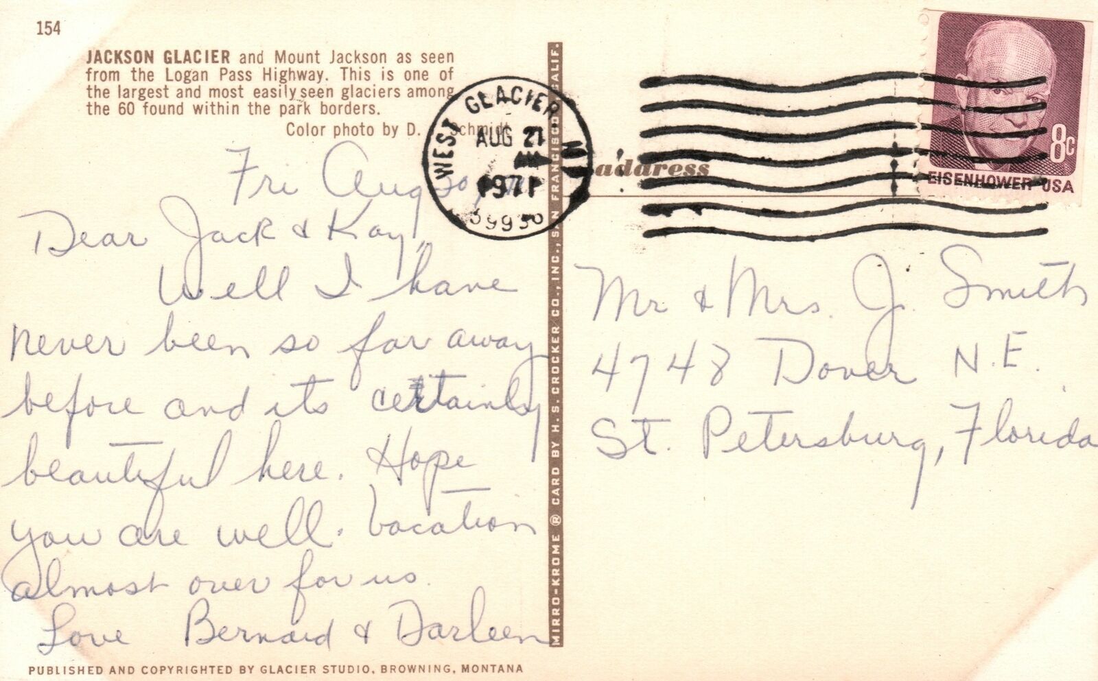 Vintage Postcard 1971 View Jackson Glacier and Mount Jackson Nat'l Park ...