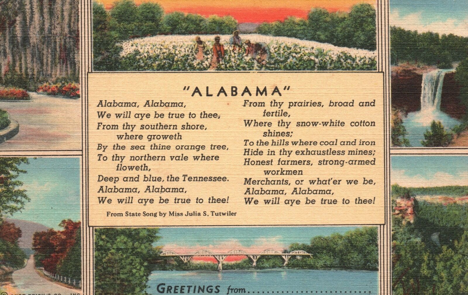 Vintage Postcard Greetings From Alabama And Its Beautiful Tourist ...