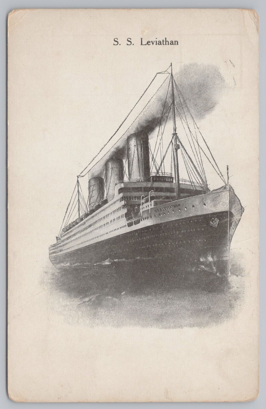 Transportation~Ship~SS Leviathan At Sea~Pencil Sketch~Vintage Postcard ...
