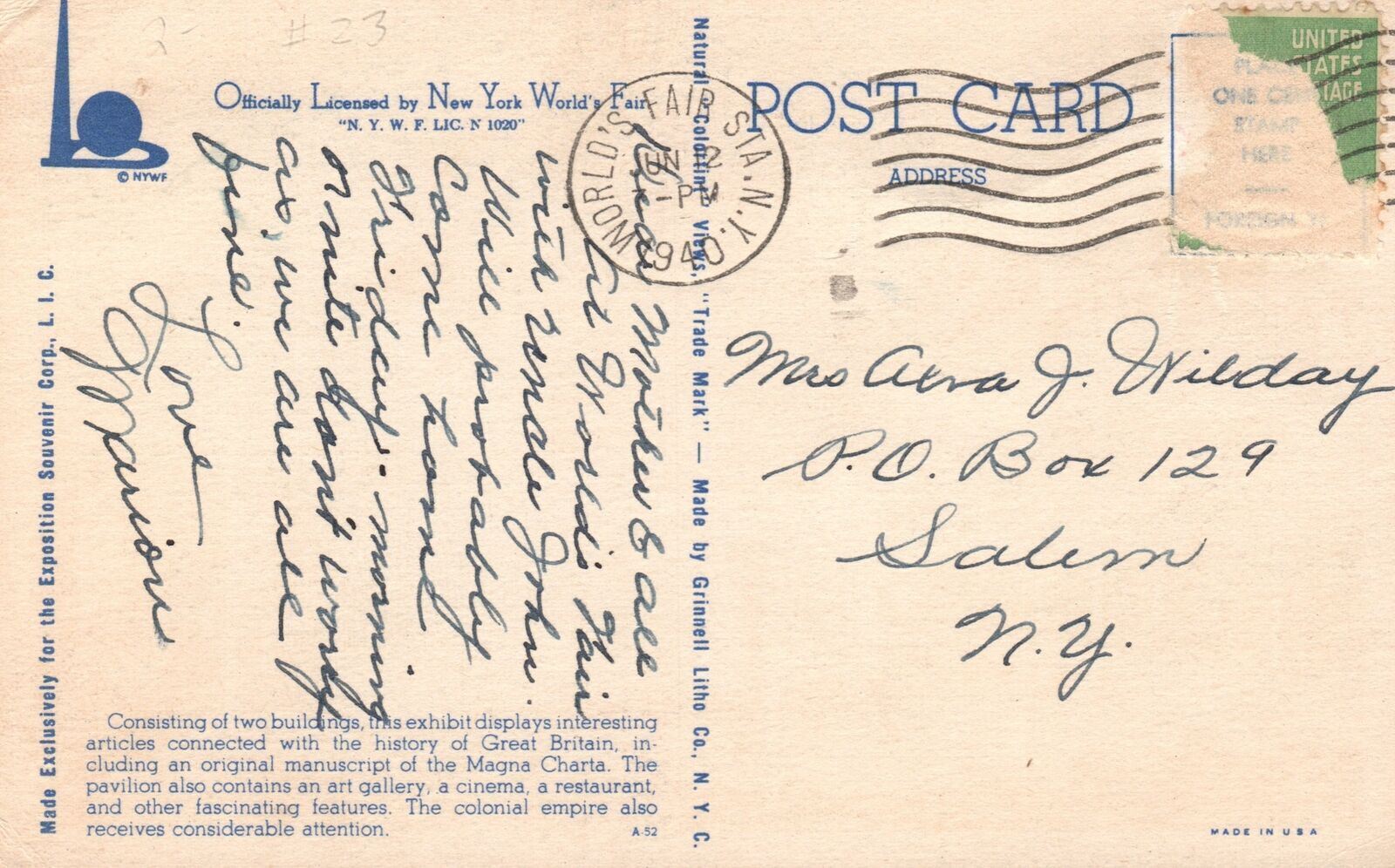 Vintage Postcard 1940 New York World's Fair British Pavilion New York ...