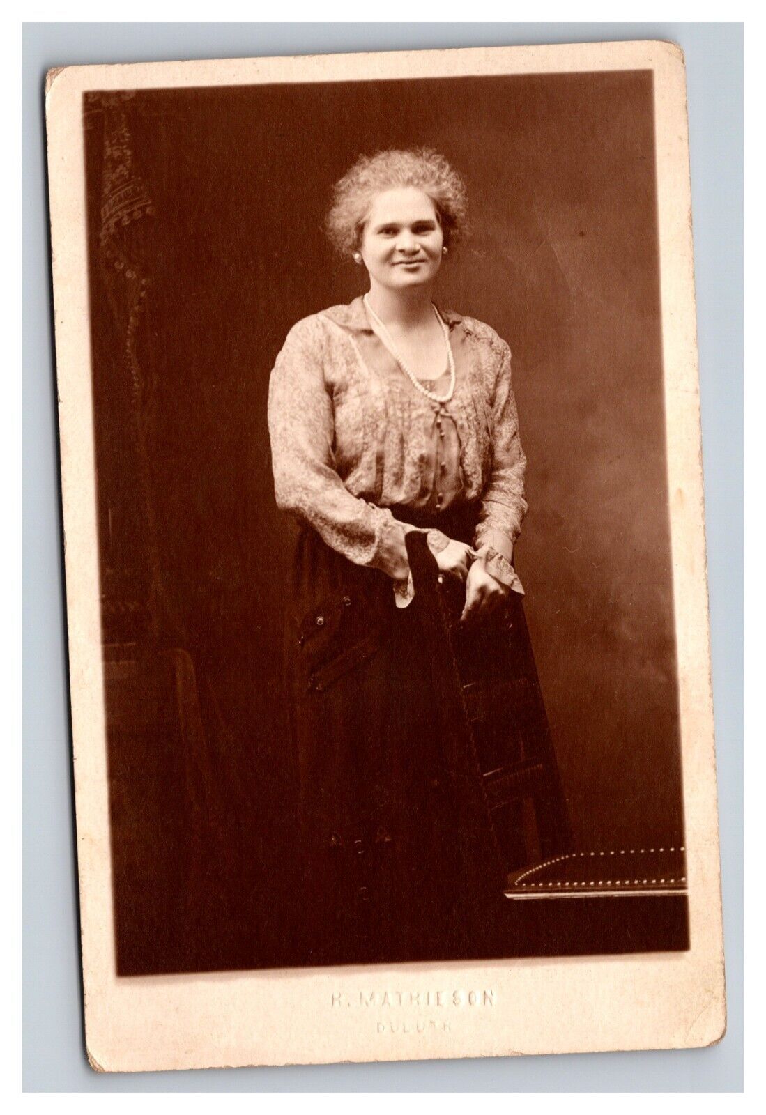 Vintage 1910's RPPC Postcard Studio Portrait Woman Short Hair in Dress ...