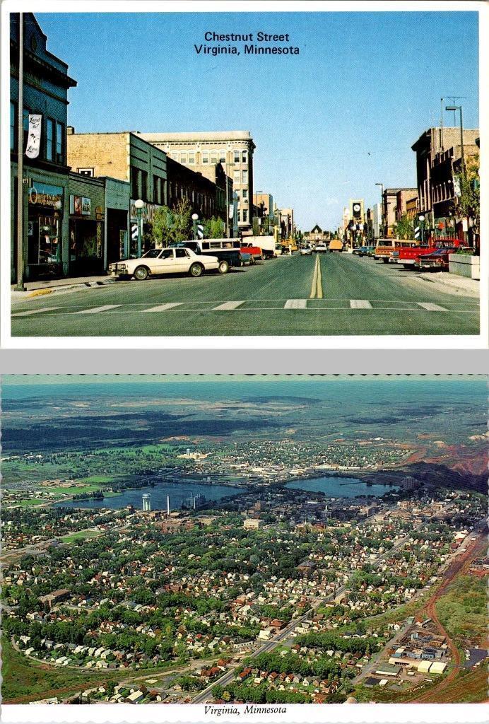 2~4X6 Postcards Virginia, MN Minnesota CHESTNUT STREET SCENE & AERIAL ...