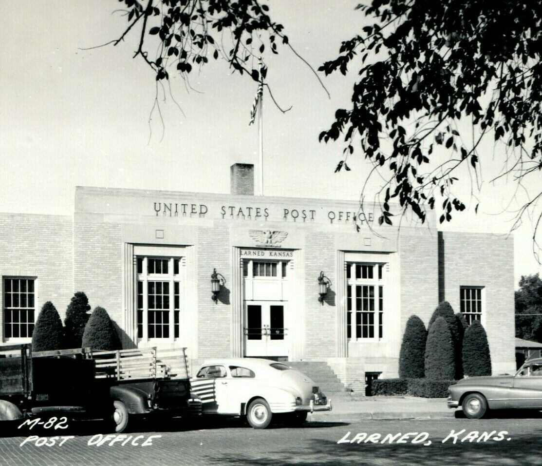 c1950s Larned, KS Post Office RPPC Real Photo Street View Chevy Cars ...