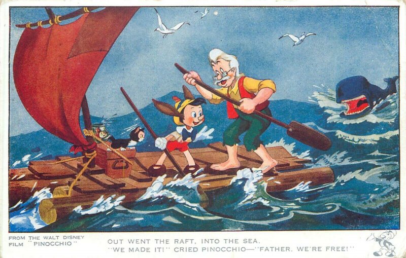 Comic Disneyana film Pinocchio raft from Walt Disney postcard 468 ...
